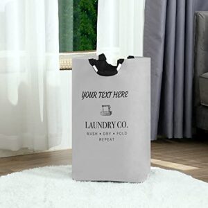 Custom Wash Dry Fold Repeat Laundry Hamper Personalized Large Laundry Bag Collapsible Oxford Cloth Durable Storage Bin for Clothing Organization, 22.7 Inch