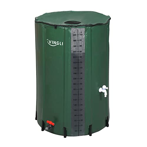 VINGLI New 100 Gallon Collapsible Rain Barrel with Volume Scale Mark, Portable Water Storage Container Rain Catcher Barrel, Rainwater Collection System Downspout with Filter Spigot Overflow Kit …