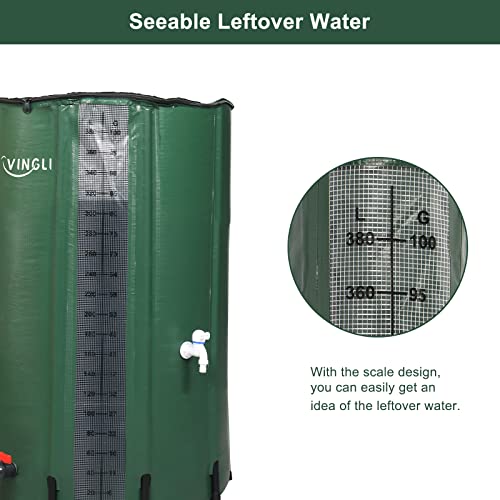 VINGLI New 100 Gallon Collapsible Rain Barrel with Volume Scale Mark, Portable Water Storage Container Rain Catcher Barrel, Rainwater Collection System Downspout with Filter Spigot Overflow Kit …