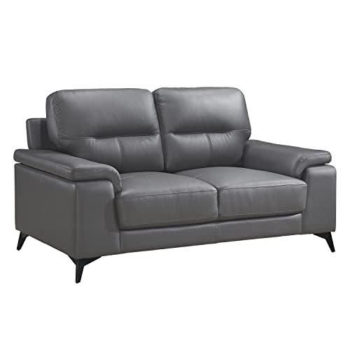 Lexicon Danica Top Grain Leather Loveseat, Dark Gray