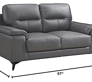 Lexicon Danica Top Grain Leather Loveseat, Dark Gray