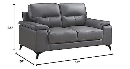 Lexicon Danica Top Grain Leather Loveseat, Dark Gray