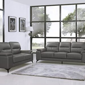 Lexicon Danica Top Grain Leather Loveseat, Dark Gray