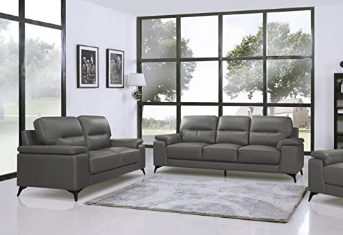 Lexicon Danica Top Grain Leather Loveseat, Dark Gray