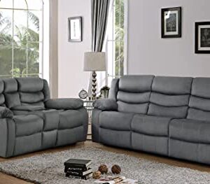 Lexicon Farren Fabric Manual Double Reclining Sofa, Gray