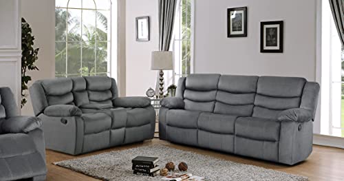 Lexicon Farren Fabric Manual Double Reclining Sofa, Gray