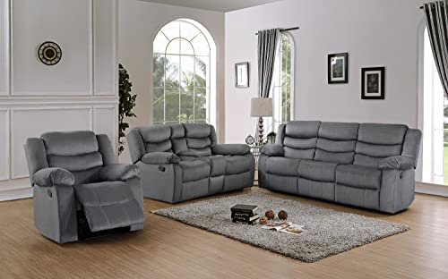 Lexicon Farren Fabric Manual Double Reclining Sofa, Gray