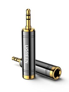 ugreen 3.5mm to 1/4 adapter 2 pack 3.5mm 1/8 male to 6.35mm female audio jack plug converter headphone adapter for speaker headphone, guitar, digital piano