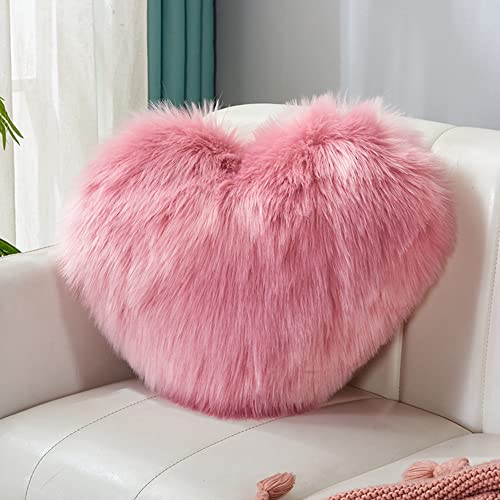 vctops Double-Sided Faux Fur Heart Pillow Cute Super Soft Plush Throw Pillow with Insert Romantic Heart Shaped Fluffy Throw Cushion (Pink B,12"x16")