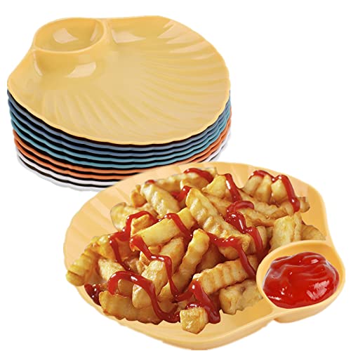 ZOOFOX Set of 10 Chips and Dip Plates, Plastic Divided Snack Plate for Dip, Appetizers, Snacks, Veggies, Chips, Two Compartment Serving Tray Set for Party, Festival and More