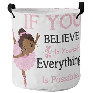 laundry basket inspirational life,waterproof collapsible clothes hamper pink african american ballerina,large storage bag for bedroom bathroom 16.5x17in