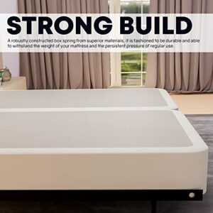 Spring Solution, 4" Split Wood Traditional Box Spring/Foundation for Mattress Set, Sturdy Fabric Paneled Design Wooden Frame, Durable Bedding Mattress Box Springs, Queen, White