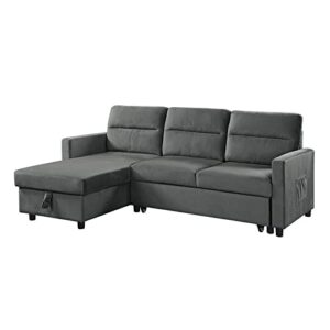 bowery hill dark gray velvet reversible sleeper sectional with storage