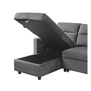 BOWERY HILL Dark Gray Velvet Reversible Sleeper Sectional with Storage