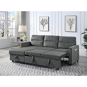 BOWERY HILL Dark Gray Velvet Reversible Sleeper Sectional with Storage