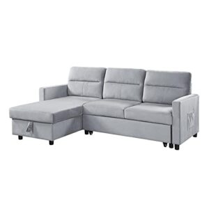 bowery hill light gray velvet reversible sleeper sectional with storage chaise