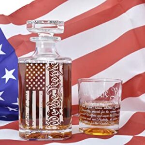 WATAKA Whiskey Decanter Set Engraved We the People American Flag with 2 Glasses for Liquor Scotch Bourbon or Wine