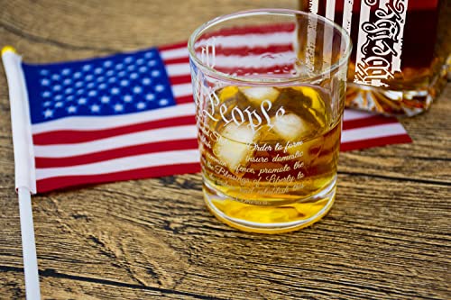 WATAKA Whiskey Decanter Set Engraved We the People American Flag with 2 Glasses for Liquor Scotch Bourbon or Wine