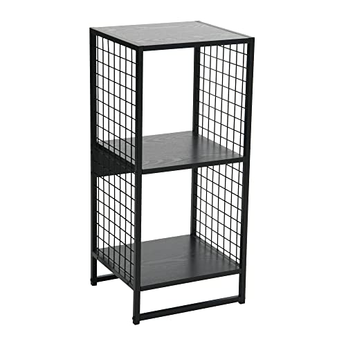 Household Essentials Trellis Open Storage Bookshelf with 2 Cube Compartments Black Oak Wood Grain and Black Metal