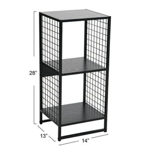 Household Essentials Trellis Open Storage Bookshelf with 2 Cube Compartments Black Oak Wood Grain and Black Metal