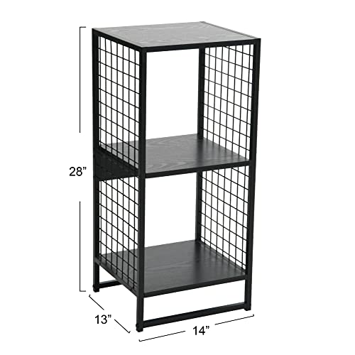 Household Essentials Trellis Open Storage Bookshelf with 2 Cube Compartments Black Oak Wood Grain and Black Metal