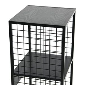 Household Essentials Trellis Open Storage Bookshelf with 2 Cube Compartments Black Oak Wood Grain and Black Metal