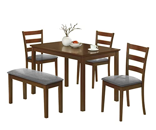 US Pride Furniture Brown Modern Style 5pc Set 1 Bench+3 Chairs Dining Table