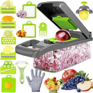 dld mandoline slicer, vegetable chopper, pro food chopper vegetable cutter and dicers, onion chopper with container, vegetable slicer and chopper for - 8 blades 1xcutting gloves