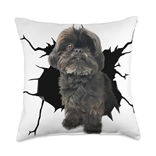 Aeticon Black Shih Tzu Dog Stickers Cute Girlfriend Throw Pillow, 18x18, Multicolor