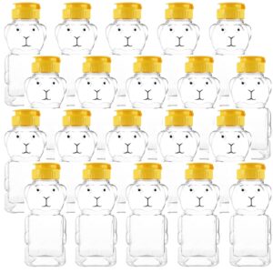 almoxvye 20 pack plastic honey bottle, 6 oz bear honey jars squeeze honey bottle with flip-top caps for storing and dispensing honey, juice