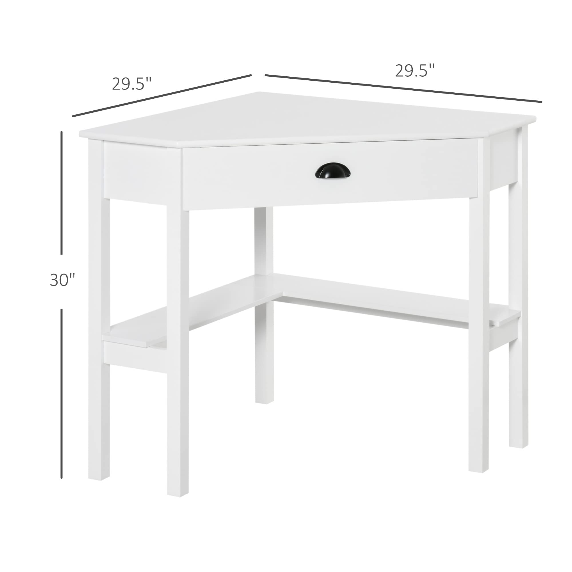 HOMCOM Corner Desk, Triangle Computer Desk with Drawer and Storage Shelves for Small Spaces, Home Office Workstation for Living Room, or Bedroom, White