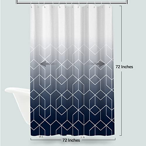 VEGA U Waffle Texture Shower Curtain for Bathroom, Geometry Themed with Small Polka Dot Design Bath Decor with Hooks, 72x72 Inch (Navy Blue)