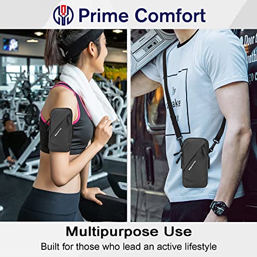 Prime Comfort Phone Holder, Small Crossbody Shoulder Holsters Bag with Arm Band, Fits iPhone and Android, Use for Running, Walking, Hiking & Biking (6.7 Inches, Black)