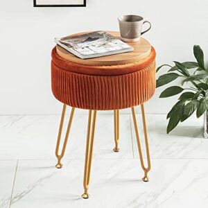 LUE BONA Velvet Vanity Stool Chair for Makeup Room, Pumpkin Brown Vanity Stool with Gold Legs,18” Height, Small Storage Ottoman Foot Ottoman Rest for Living Room, Bathroom