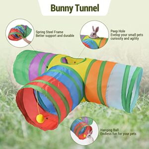 Bunny Tunnel, Collapsible 3 Way Cat Tube Rabbit Hideout Extra Large Tunnel Tubes with Chew Toys Kitty Small Animal Activity Toys for Dwarf Rabbits Bunny Guinea Pig Ferret Kitty