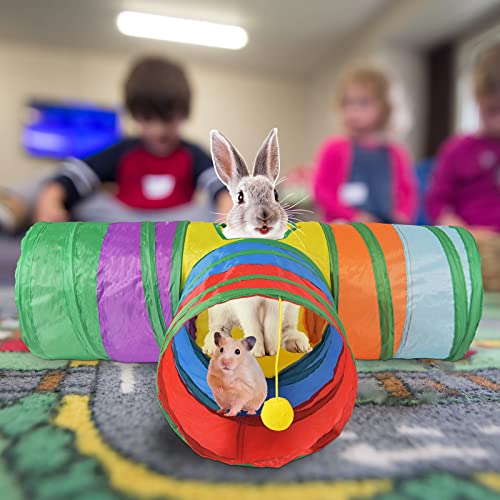 Bunny Tunnel, Collapsible 3 Way Cat Tube Rabbit Hideout Extra Large Tunnel Tubes with Chew Toys Kitty Small Animal Activity Toys for Dwarf Rabbits Bunny Guinea Pig Ferret Kitty