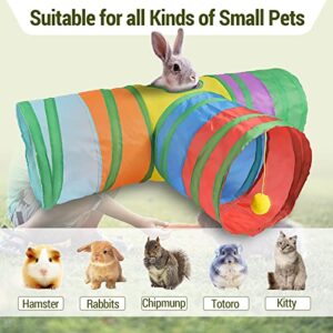 Bunny Tunnel, Collapsible 3 Way Cat Tube Rabbit Hideout Extra Large Tunnel Tubes with Chew Toys Kitty Small Animal Activity Toys for Dwarf Rabbits Bunny Guinea Pig Ferret Kitty