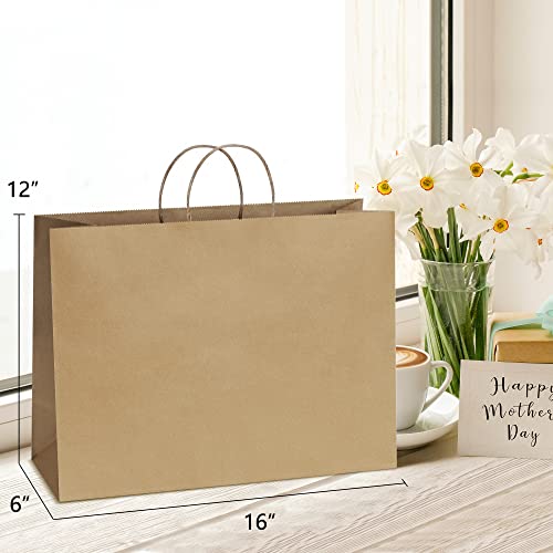 UCGOU 16x6x12 Paper Bags with Handles Brown Gift Bags 25Pcs Large Shopping Bags Party Favor Bags Bulk Craft Bags Retail Bags Grocery Bags