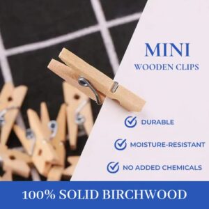 Mini Clothes Pins for Photo,Natural Birchwood, Strong Grip Tiny Clothespins,180 Pack 1 Inch Durable Wooden Small Clothes Pins,Mini Clothes Pins for Crafts, Photos,Little Baby Shower