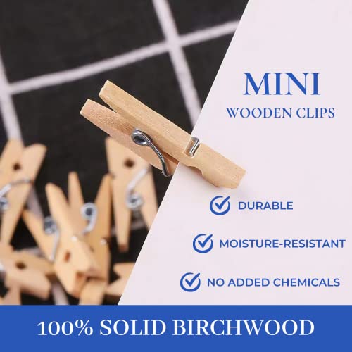 Mini Clothes Pins for Photo,Natural Birchwood, Strong Grip Tiny Clothespins,180 Pack 1 Inch Durable Wooden Small Clothes Pins,Mini Clothes Pins for Crafts, Photos,Little Baby Shower