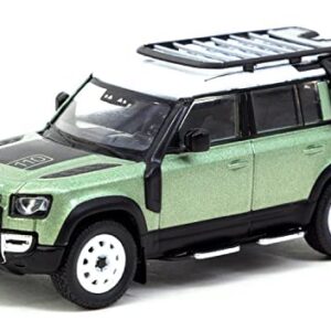 Land Rover Defender 110 with Roof Rack Light Green Metallic with White Top 1/64 Diecast Model Car by Tarmac Works