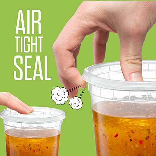 Elegant Disposables 16 OZ - 24 Sets Plastic Deli Food Storage Containers with Airtight Flexible Lids Microwavable, Leak Free, Washable, Freezer Safe.