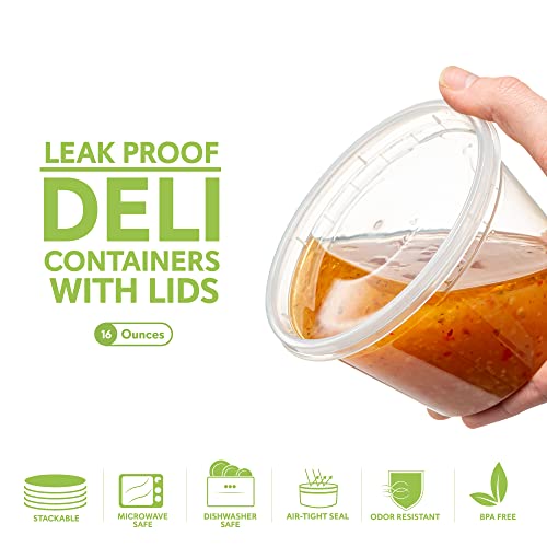 Elegant Disposables 16 OZ - 24 Sets Plastic Deli Food Storage Containers with Airtight Flexible Lids Microwavable, Leak Free, Washable, Freezer Safe.