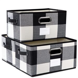 prandom fodable storage bins for closet [3-pack] decorative fabric storage baskets cubes with leather/metal handles for shelves bedroom living room black and white grid (11.5x8.5x6.7 inch)