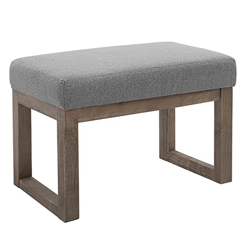 Homestripe 27 Inch Wide Rectangle Ottoman Bench Grey Footstool, Linen Look Polyester Fabric for Living Room, Bedroom, Grey