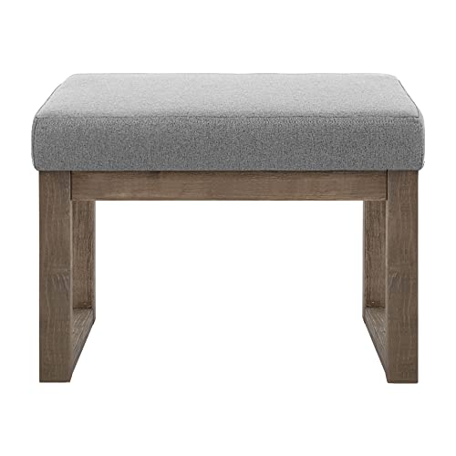 Homestripe 27 Inch Wide Rectangle Ottoman Bench Grey Footstool, Linen Look Polyester Fabric for Living Room, Bedroom, Grey