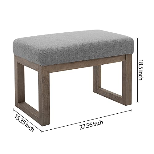 Homestripe 27 Inch Wide Rectangle Ottoman Bench Grey Footstool, Linen Look Polyester Fabric for Living Room, Bedroom, Grey