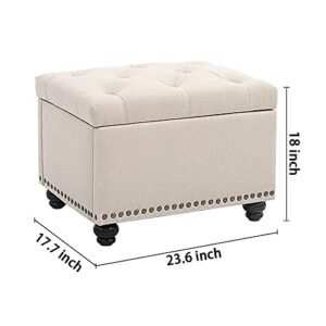 Homestripe 24 Inch Modern Tufted Bedroom Storage Ottoman Bench, Linen Lift Top Upholstered Foam Padded Rectangular Footstool, Easy Assemble Ottoman,Beige