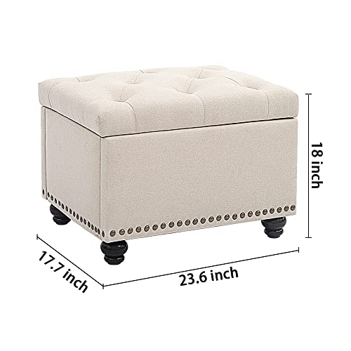 Homestripe 24 Inch Modern Tufted Bedroom Storage Ottoman Bench, Linen Lift Top Upholstered Foam Padded Rectangular Footstool, Easy Assemble Ottoman,Beige