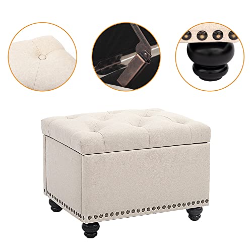 Homestripe 24 Inch Modern Tufted Bedroom Storage Ottoman Bench, Linen Lift Top Upholstered Foam Padded Rectangular Footstool, Easy Assemble Ottoman,Beige